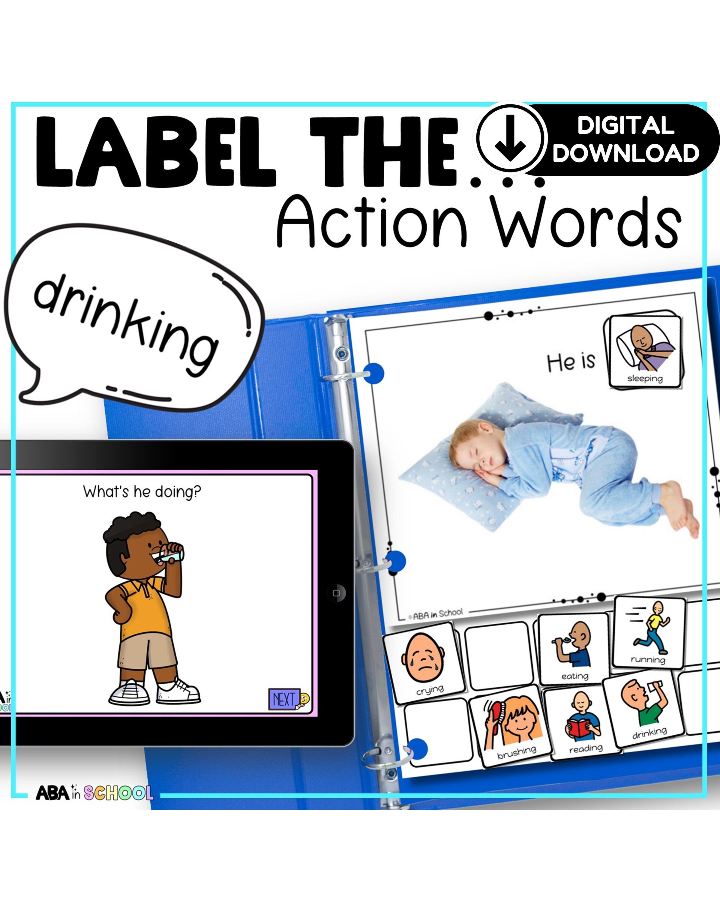 Labeling Actions Identifying Actions and Verbs Flashcards ABLLS ...