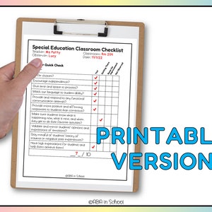 Special Education Classroom Environment Fidelity Checklist Classroom ...