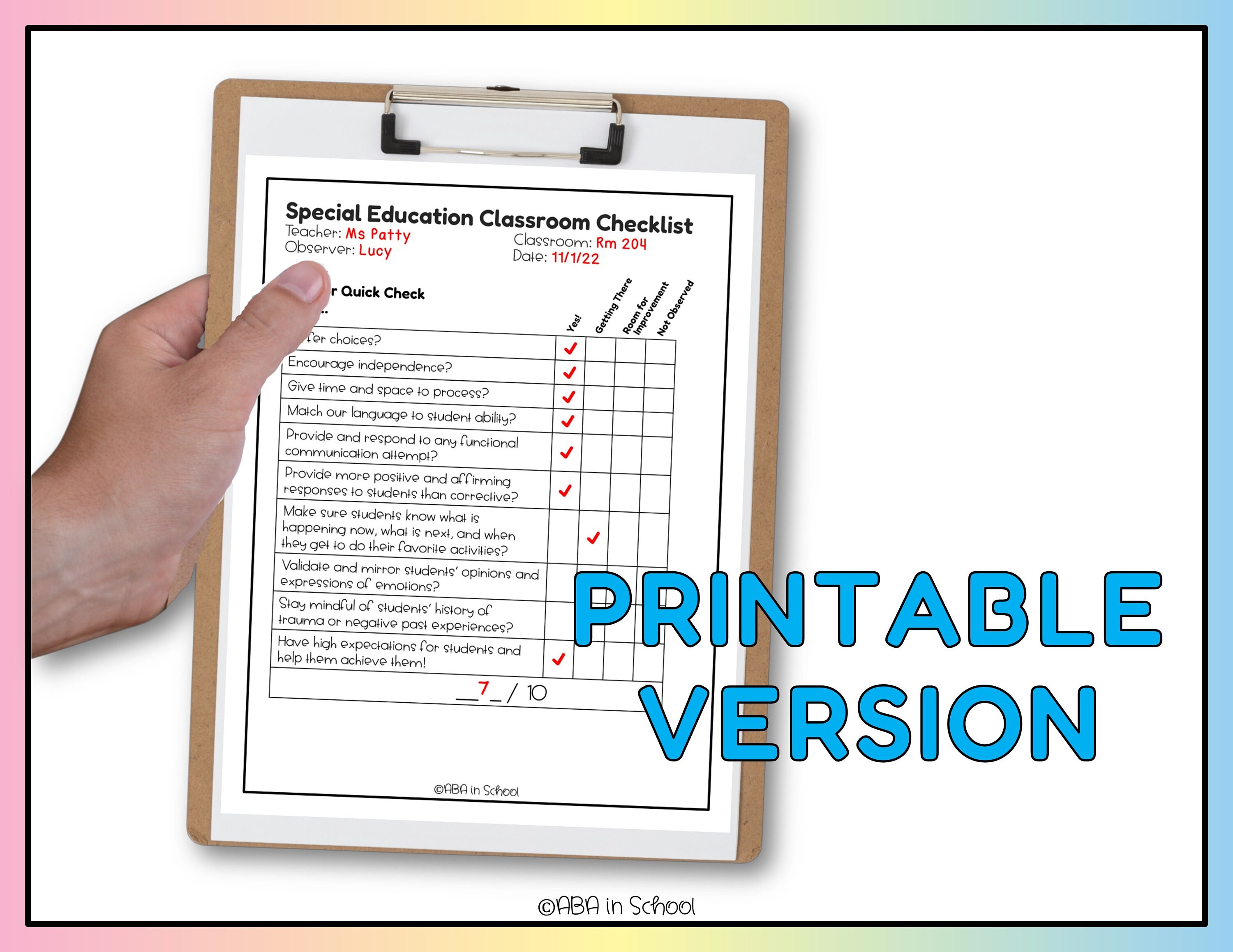 Special Education Classroom Environment Fidelity Checklist Classroom ...
