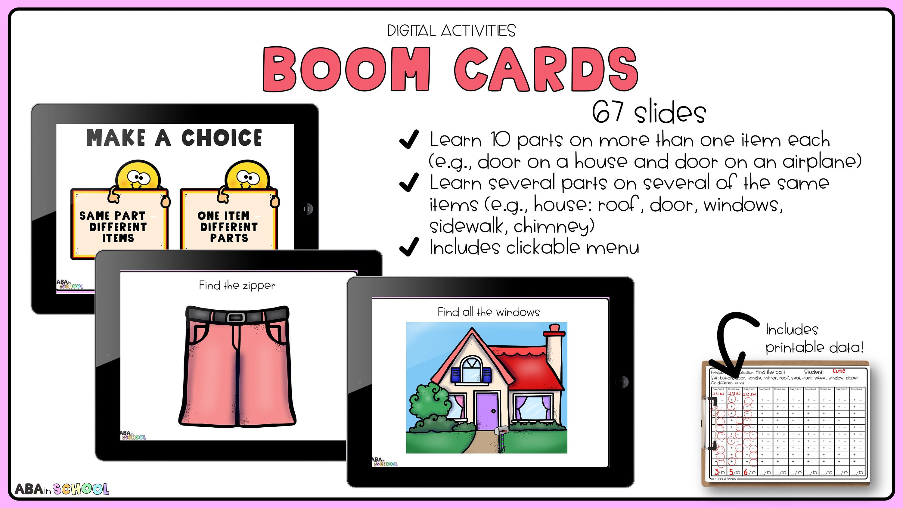 Receptive Identification PARTS of Items Vocabulary Activity - Features ...