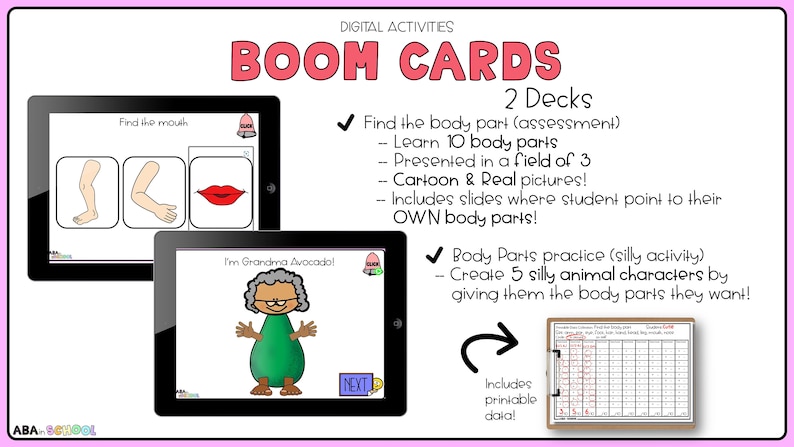 Receptive Identification BODY PARTS Vocabulary Activity ABLLS ...