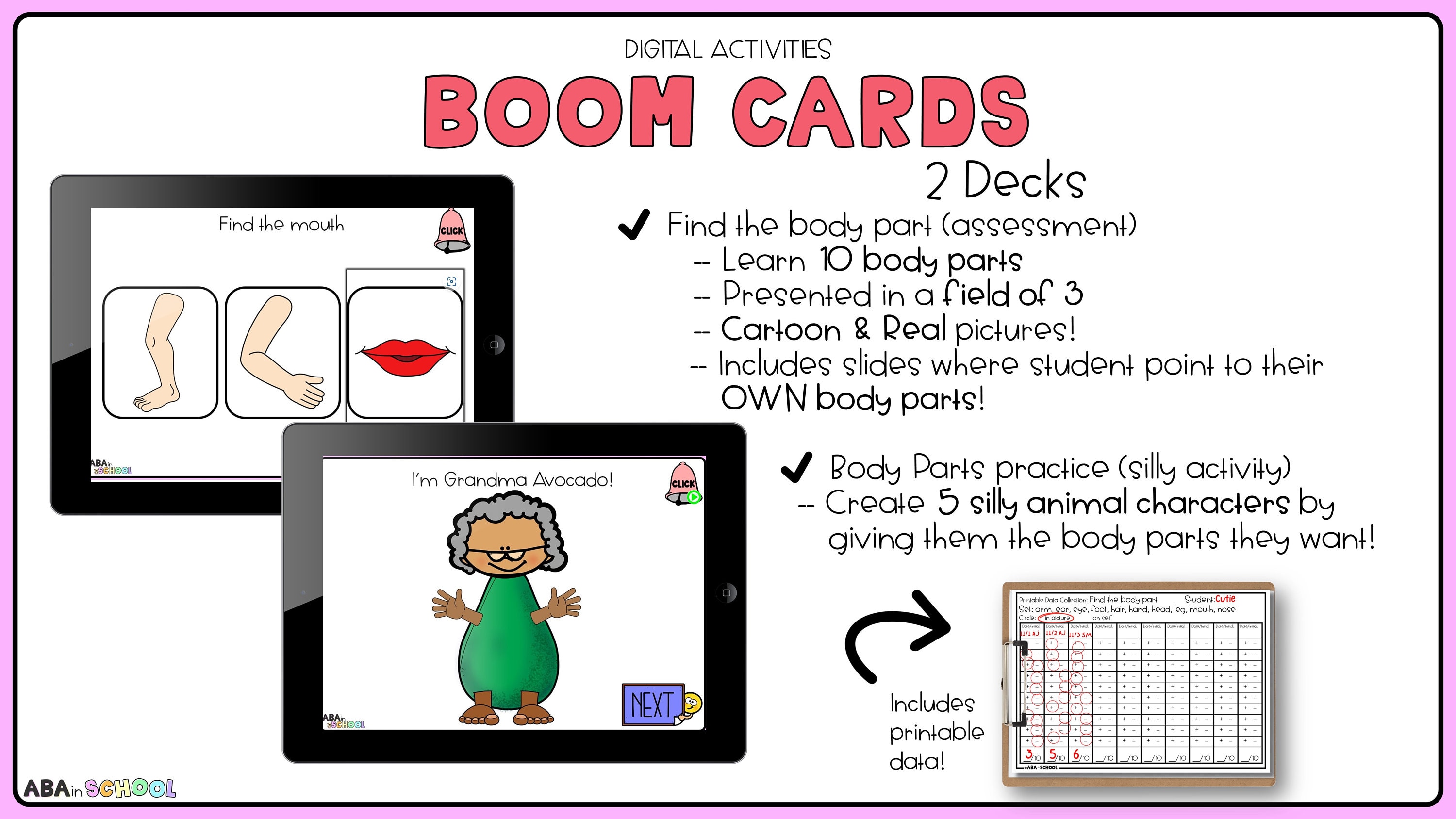 Receptive Identification BODY PARTS Vocabulary Activity ABLLS ...