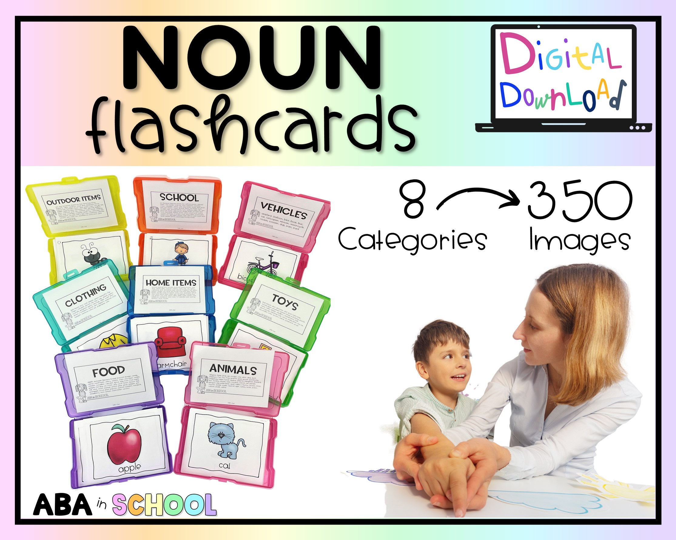Printable Nouns Flashcards Special Education ABA ELL Speech Therapy ...