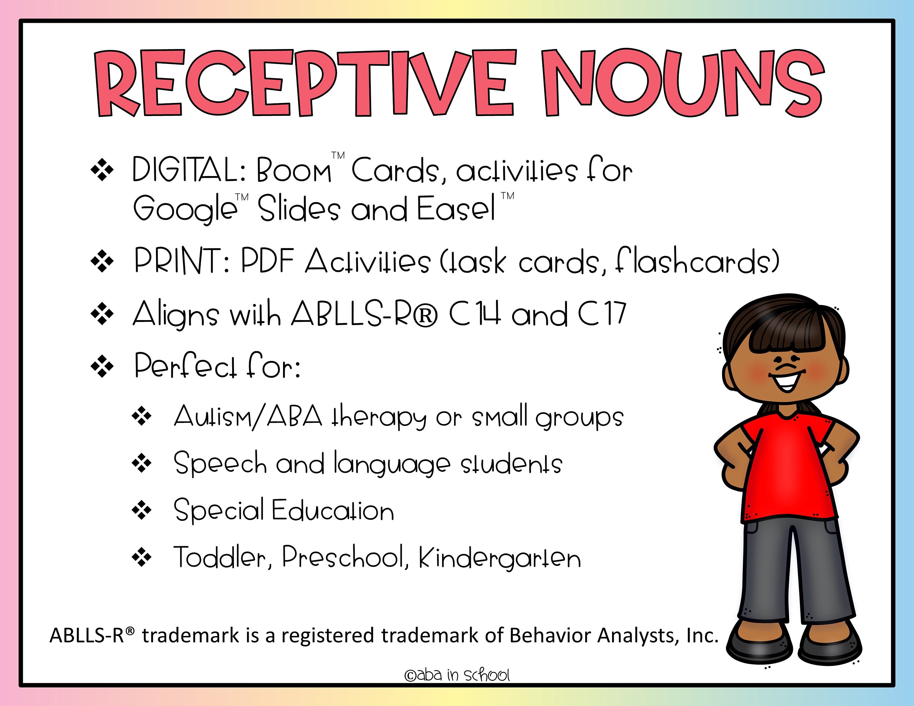 Receptive Language Activities | Find the Noun 50 Targets | ABLLS C14 ...