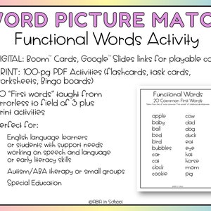 Word Picture Match Functional Words List With Pictures BUNDLE | ABLLS ...