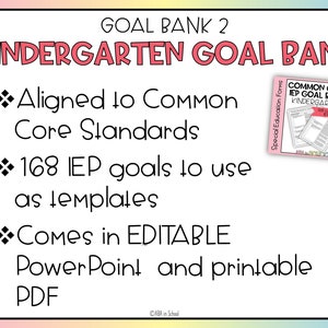 Common Core Standards IEP Goal Bank Preschool and Kindergarten - Etsy