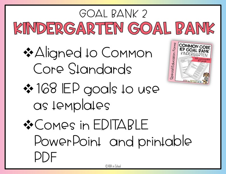 Common Core Standards IEP Goal Bank Preschool and Kindergarten - Etsy
