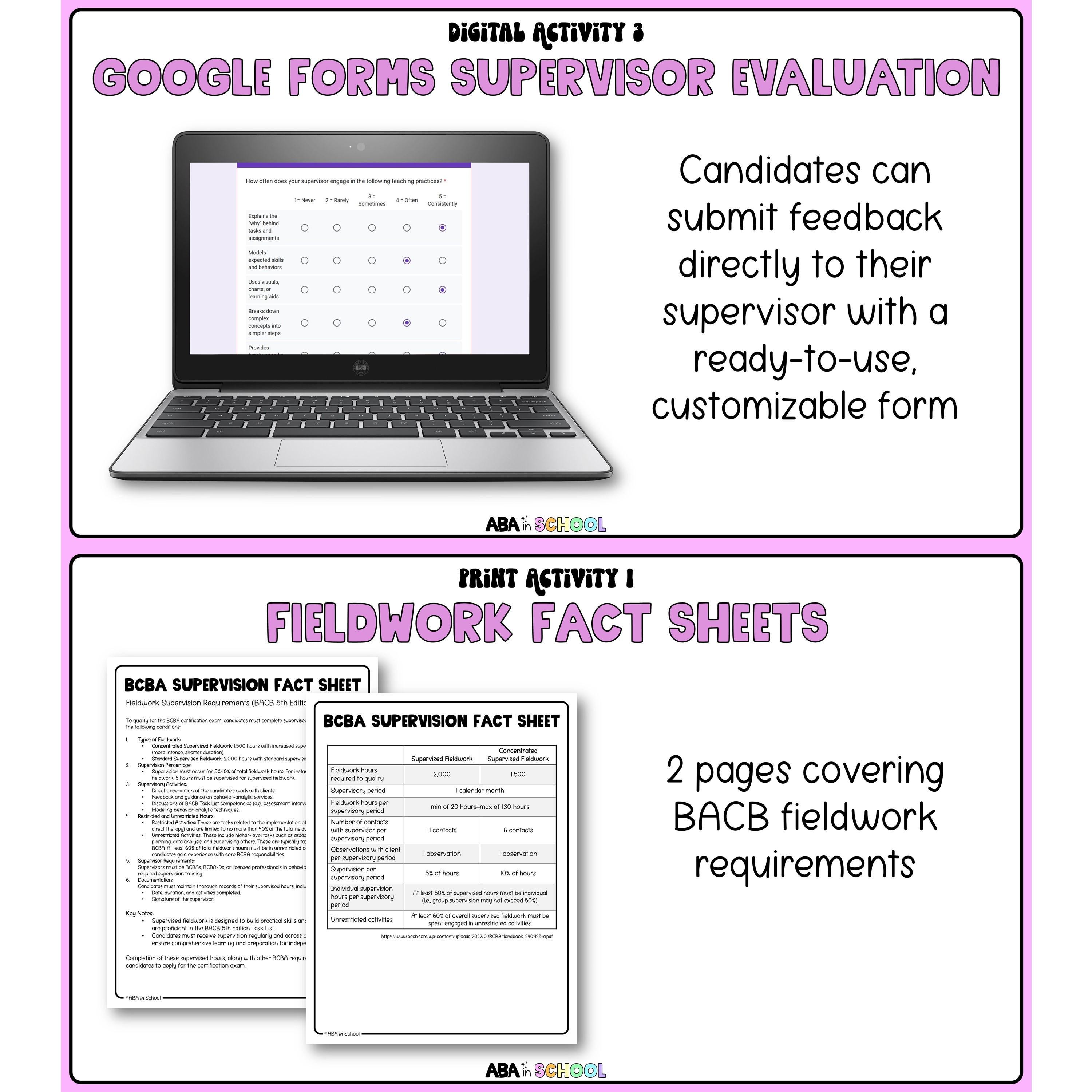 BCBA Fieldwork Supervision Tracker: ABA Feedback Forms (digital ...