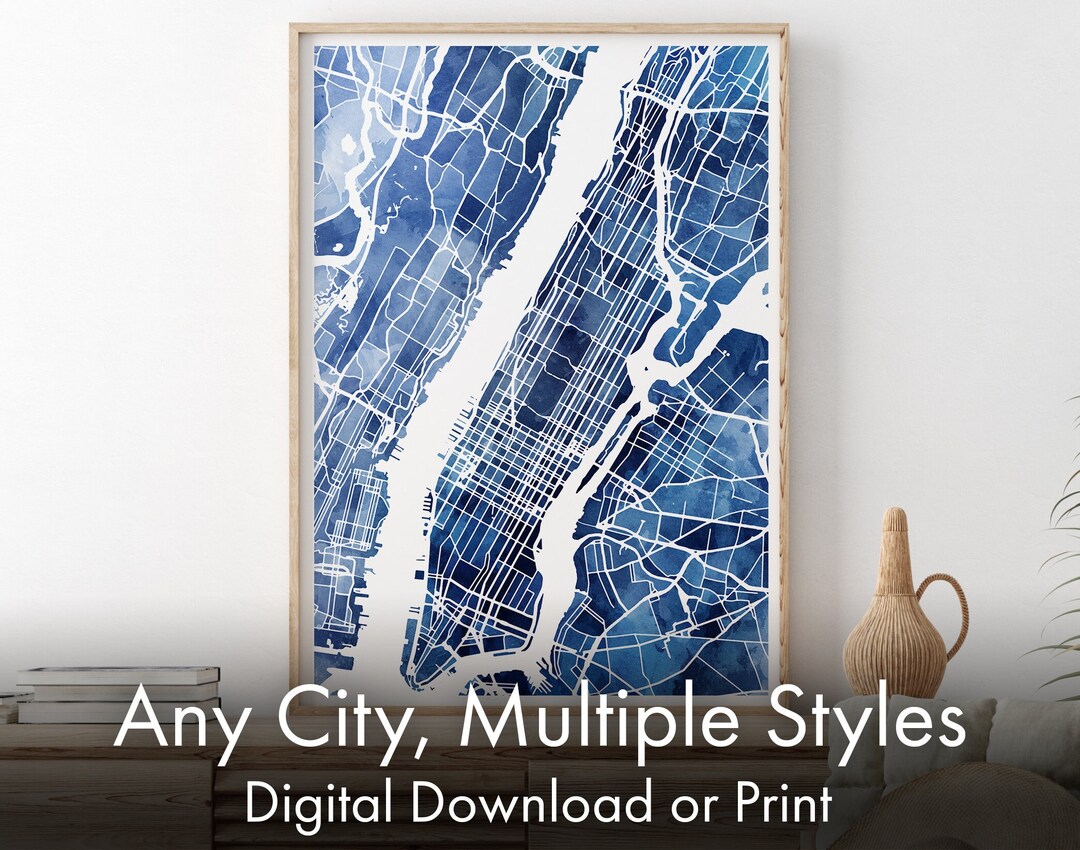 Custom Watercolor City Map Poster Personalized Map Artwork, Unique Gift ...