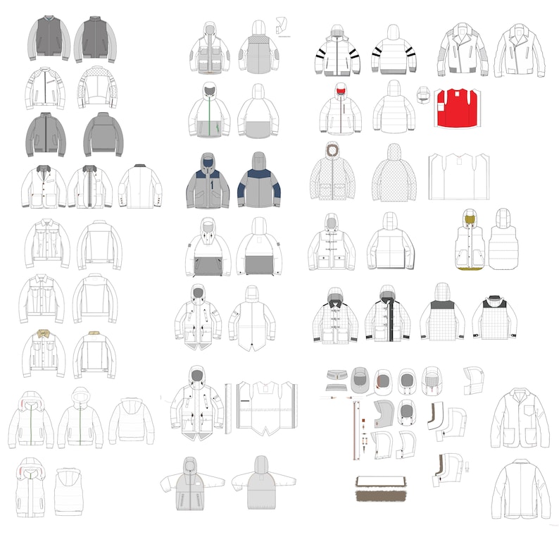 Jacket Flat CADS Tech Drawings- Bomber, Puffa, Parka, Suit, Gilet ...