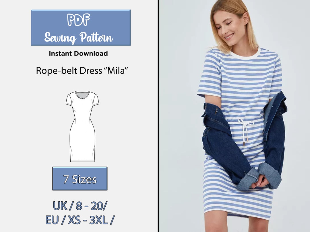 T-shirt Dress Sewing Pattern, Women Dress Sewing Pattern, Short Sleeve ...