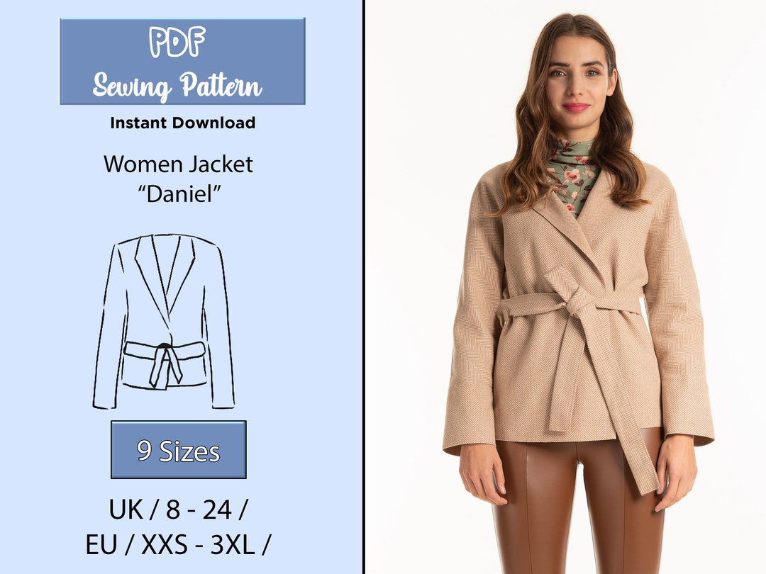 PATTERN Sewing Jacket PDF, Sewing Pattern Wrap Jacket Belt, Woman Coat ...