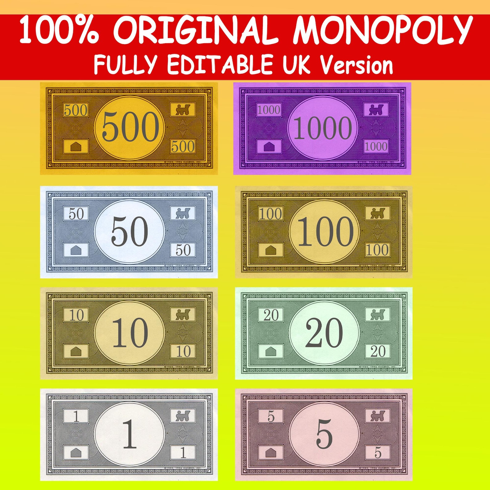 Printable Editable Monopoly Money PNG/PSD - Instant Download, High ...