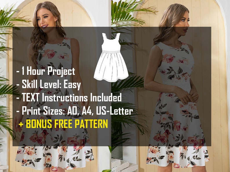 PATTERN Sewing A-line Dress PDF, Sewing Pattern Summer Dress, Vintage ...