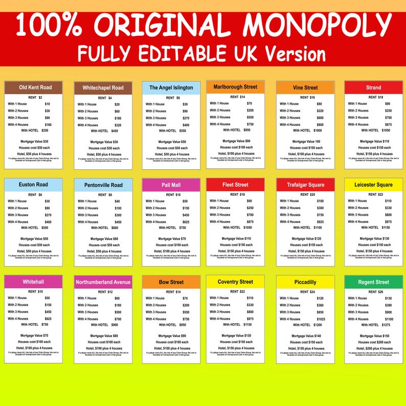 Monopoly 100% Original Editable Template, Game Night, Printable Game ...