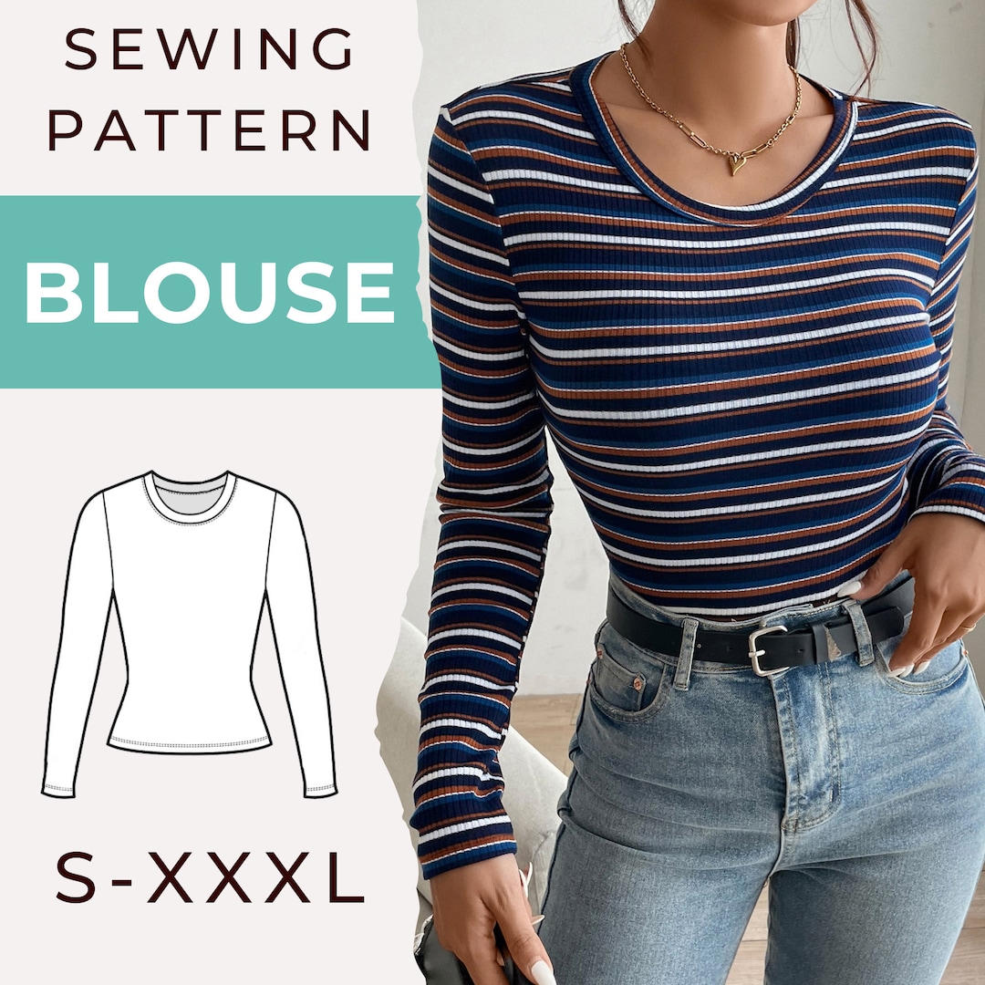 Blouse Sewing Pattern, Women Blouse, Long Sleeve Tee Pattern, Women ...