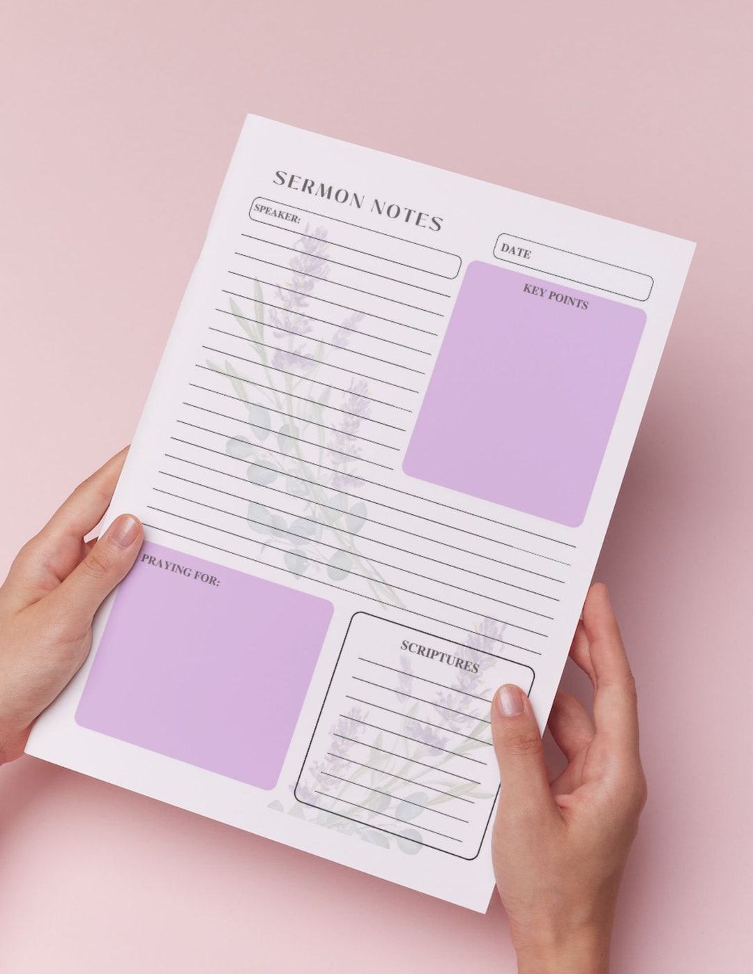 Printable Sermon Notes Page Bible Study Lavender Purple A4 A5 Letter ...