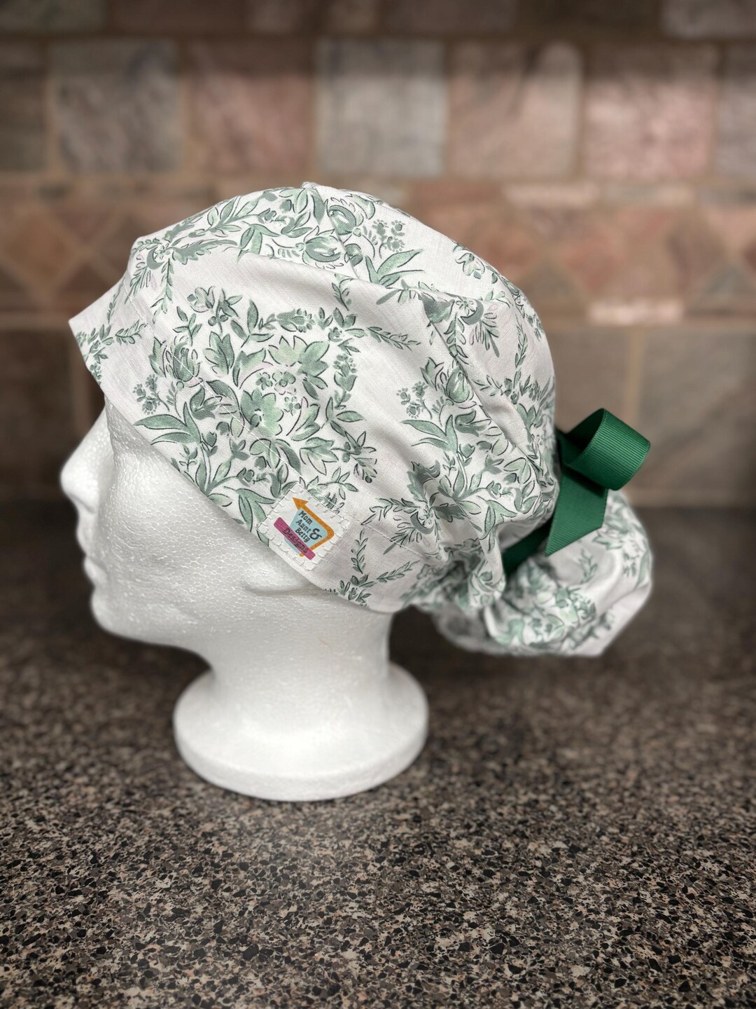Green Toile Ponytail Surgical Scrub Cap Hat Womens Mens Unisex ...