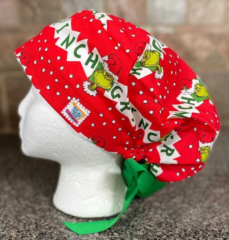 Grinch Max Christmas Movie Surgical Ponytail Scrub Cap Hat Unisex ...
