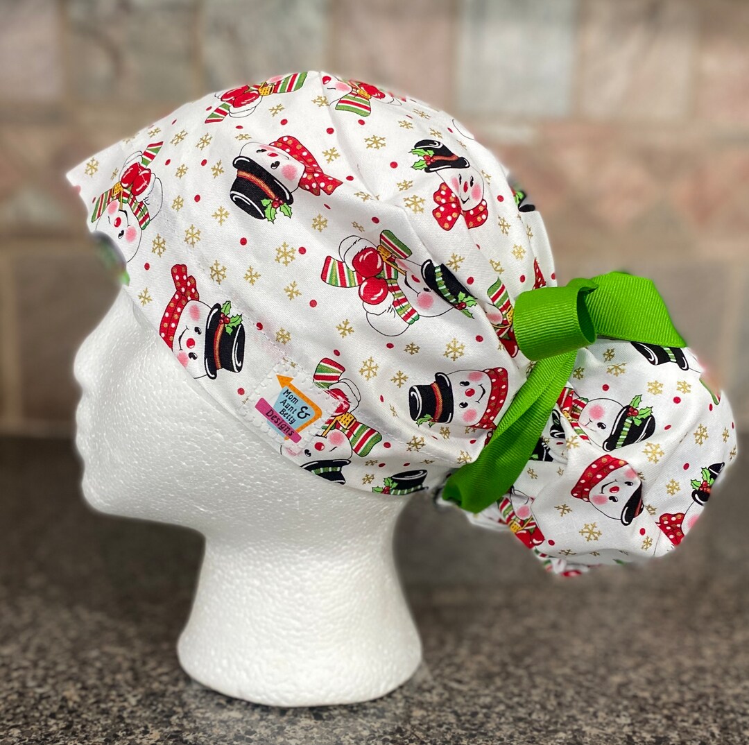 Vintage Snowman Frosty Christmas Surgical Ponytail Scrub Cap Hat Unisex ...