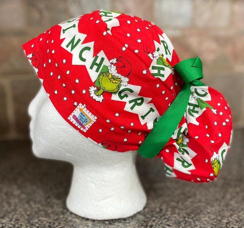 Grinch Max Christmas Movie Surgical Ponytail Scrub Cap Hat Unisex ...