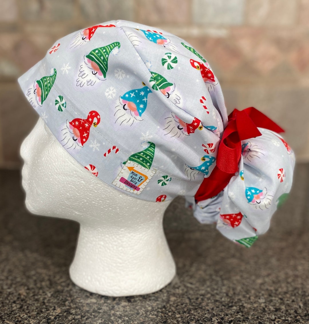 Christmas Gnome Elf Holiday Surgical Ponytail Scrub Cap Hat Unisex ...