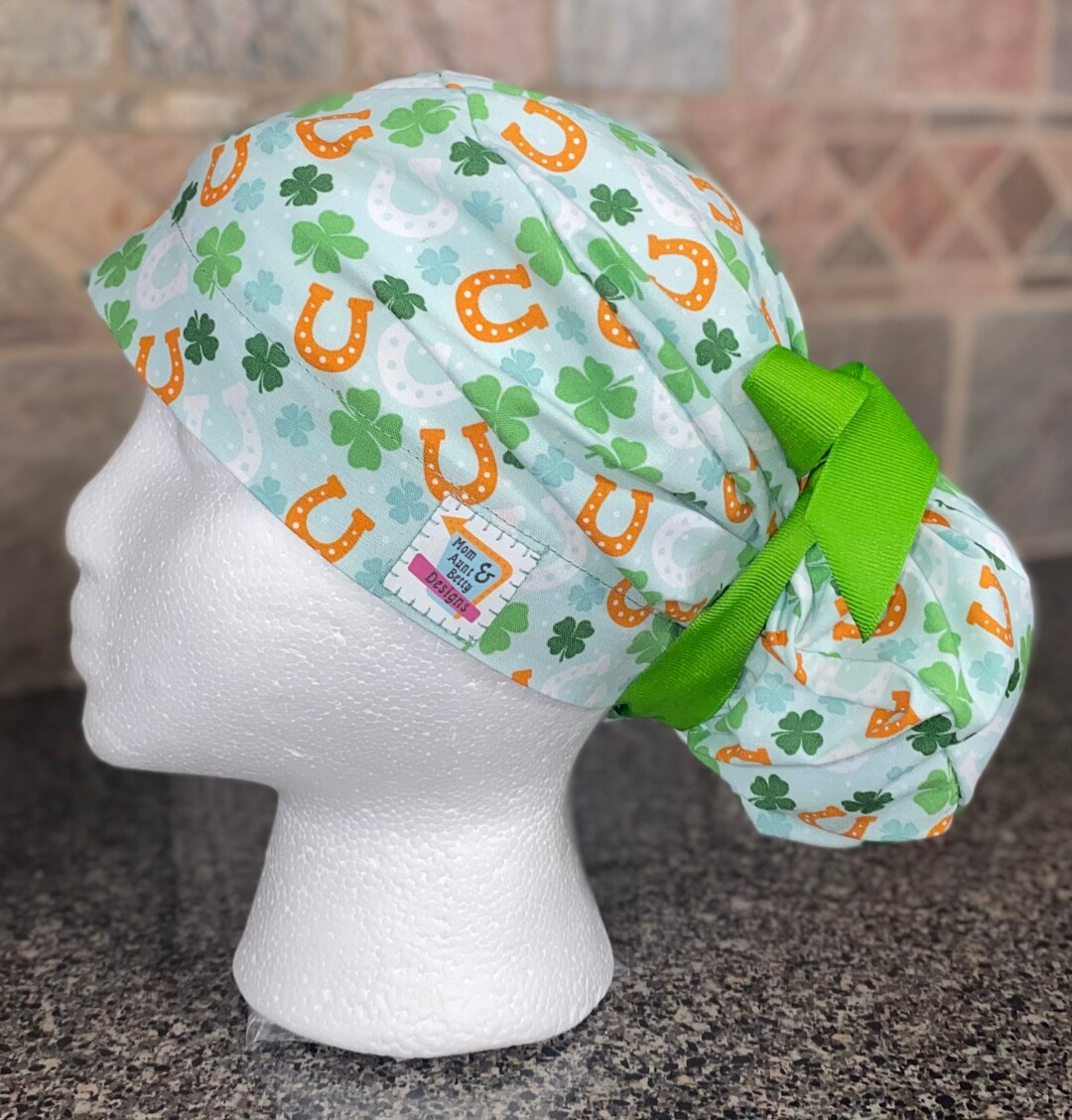 St. Patrick's Day Light Green Women's Surgical Ponytail Scrub Cap Hat ...