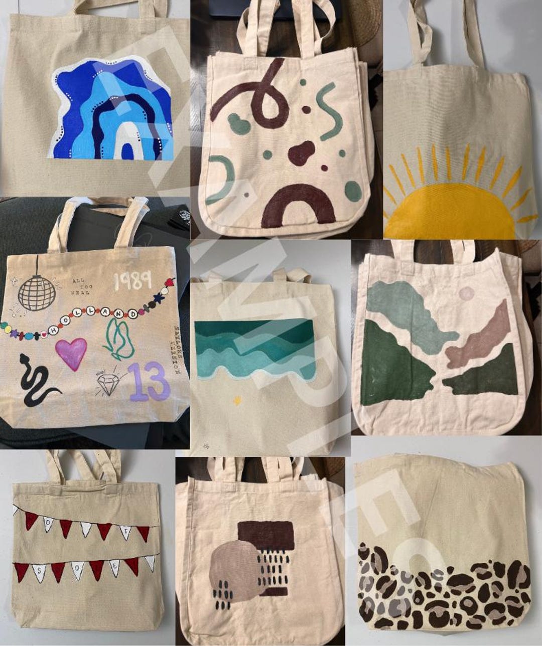 Custom Hand-painted Reusable Tote Bag Regular Size Canvas Grocery ...