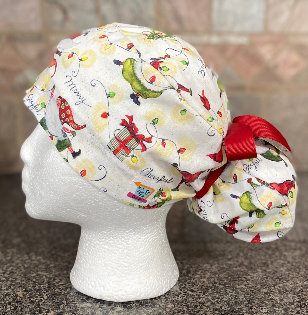 Christmas Gnome Elf Troll Santa Surgical Ponytail Scrub Cap Hat Unisex ...