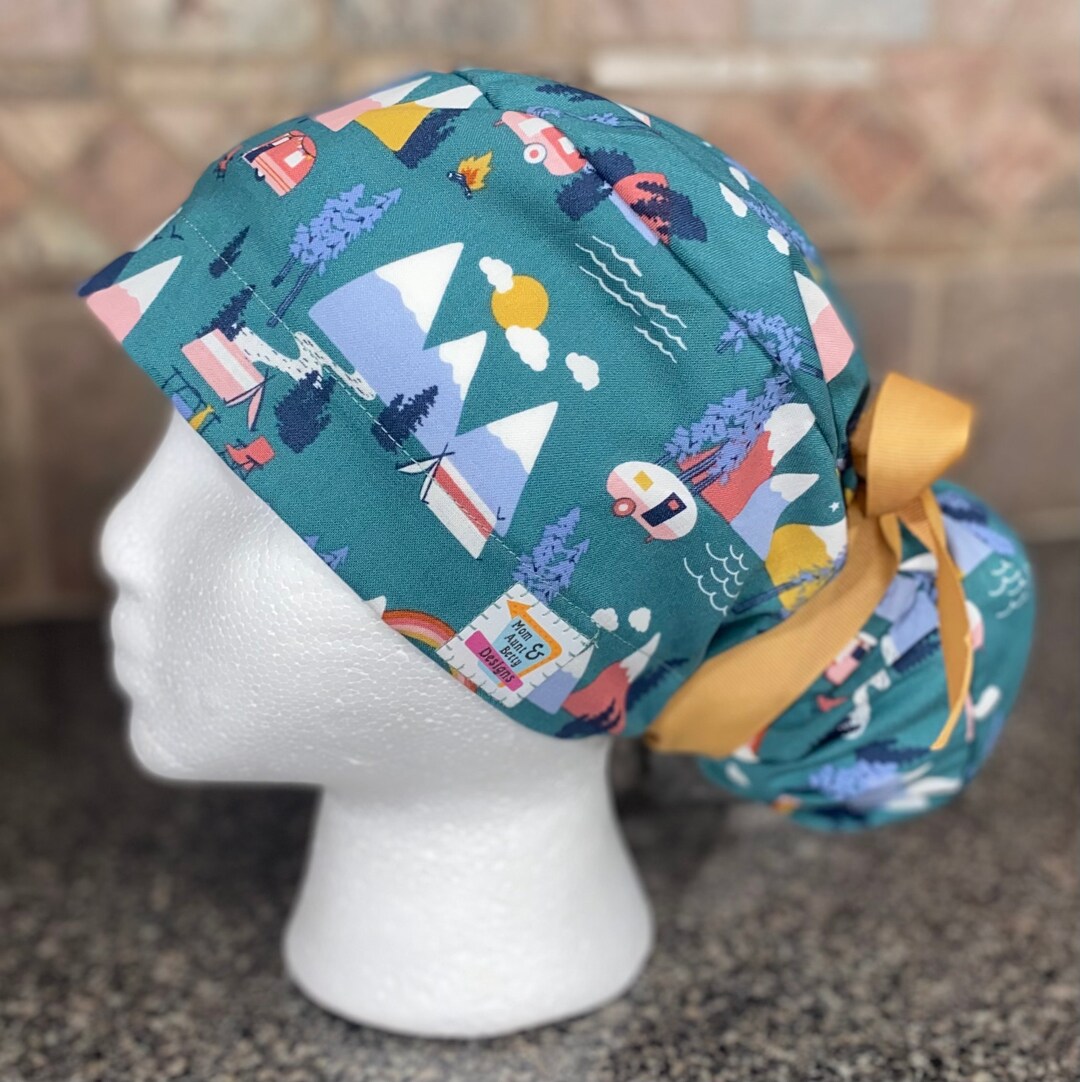 Dark Camping Outdoor Surgical Ponytail Scrub Cap Hat Women's Rainbow ...