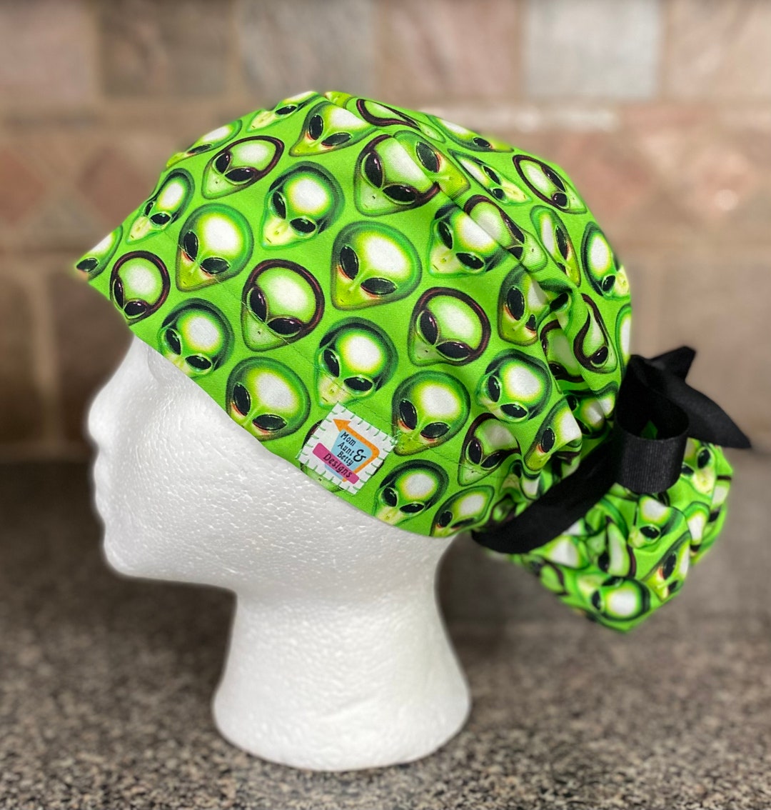 UFO Alien Outer Space Area 51 Surgical Ponytail Scrub Cap Hat ...