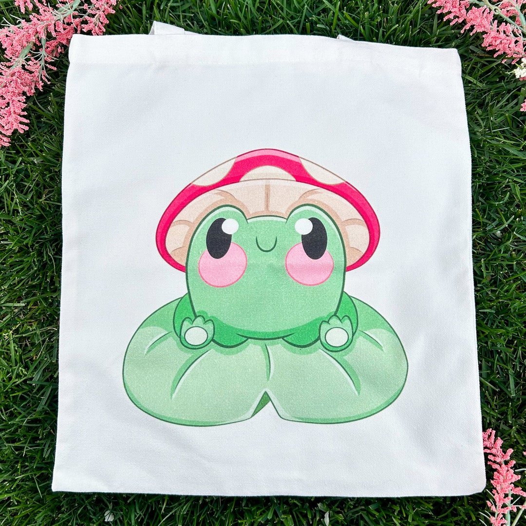 Froggie Canvas Tote Bag | Cottagecore Tote Bag | Frog Tote Bag ...