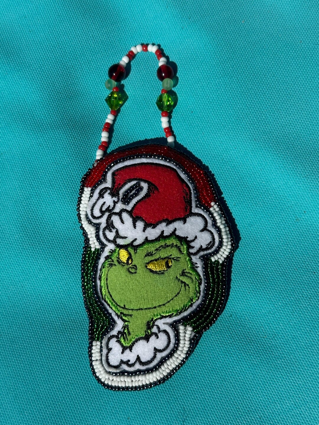 Grinch Christmas Ornament Hand Beaded Edges - Etsy