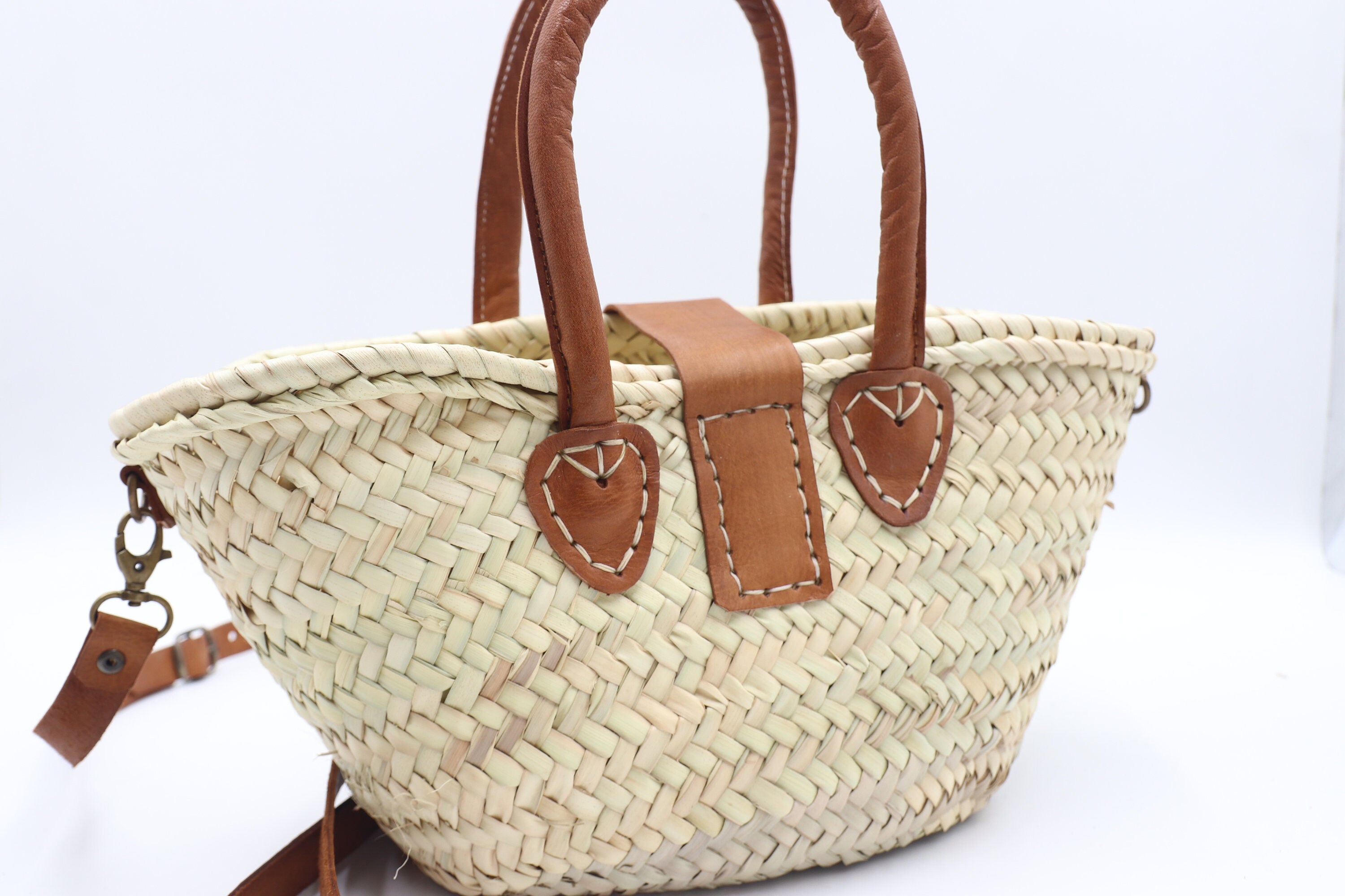 Straw Bag With Genuine Leather Handles Eco-friendly Handmade - Etsy