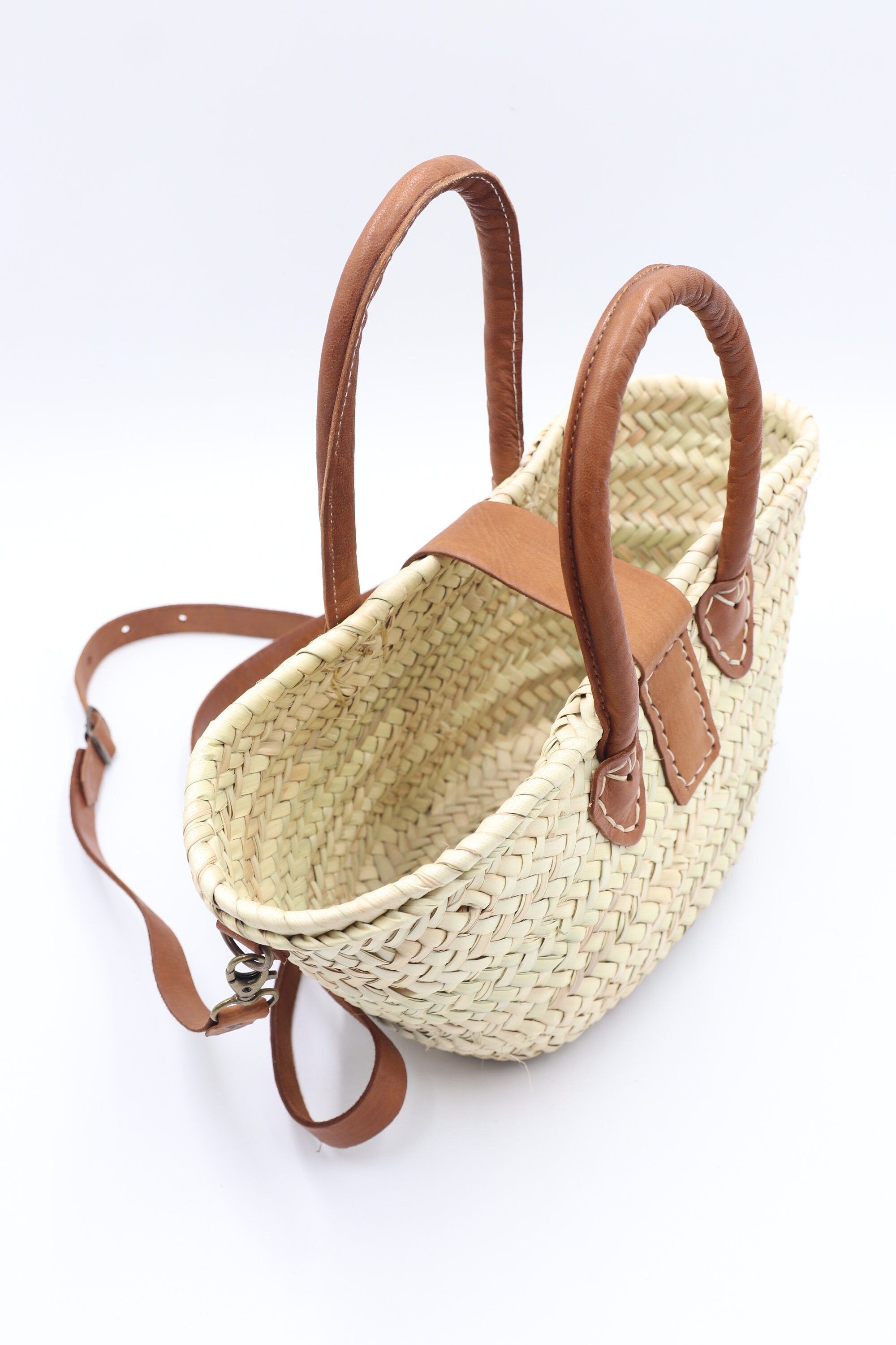 Straw Bag With Genuine Leather Handles, Eco-friendly Handmade Straw ...