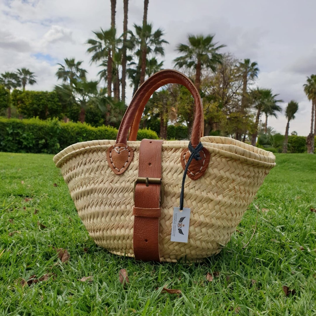 Straw Bag With Genuine Leather Handles Eco-friendly Handmade - Etsy