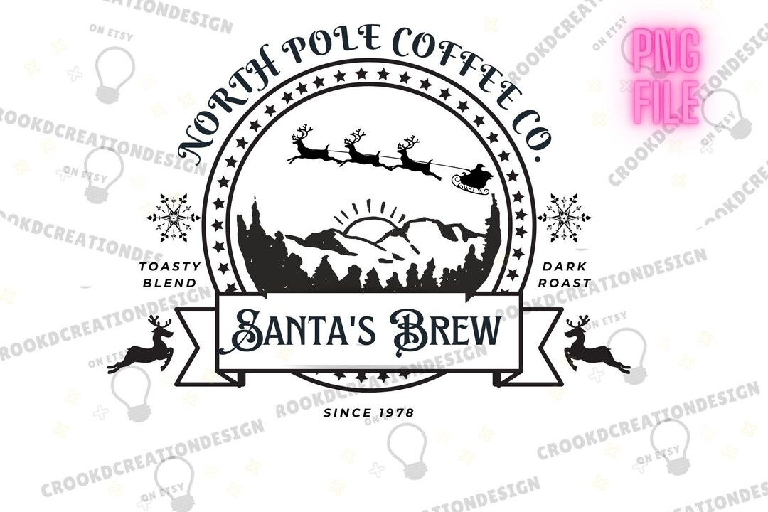 Santa's Brew Christmas Coffee PNG Label for Sublimation and Crafting ...