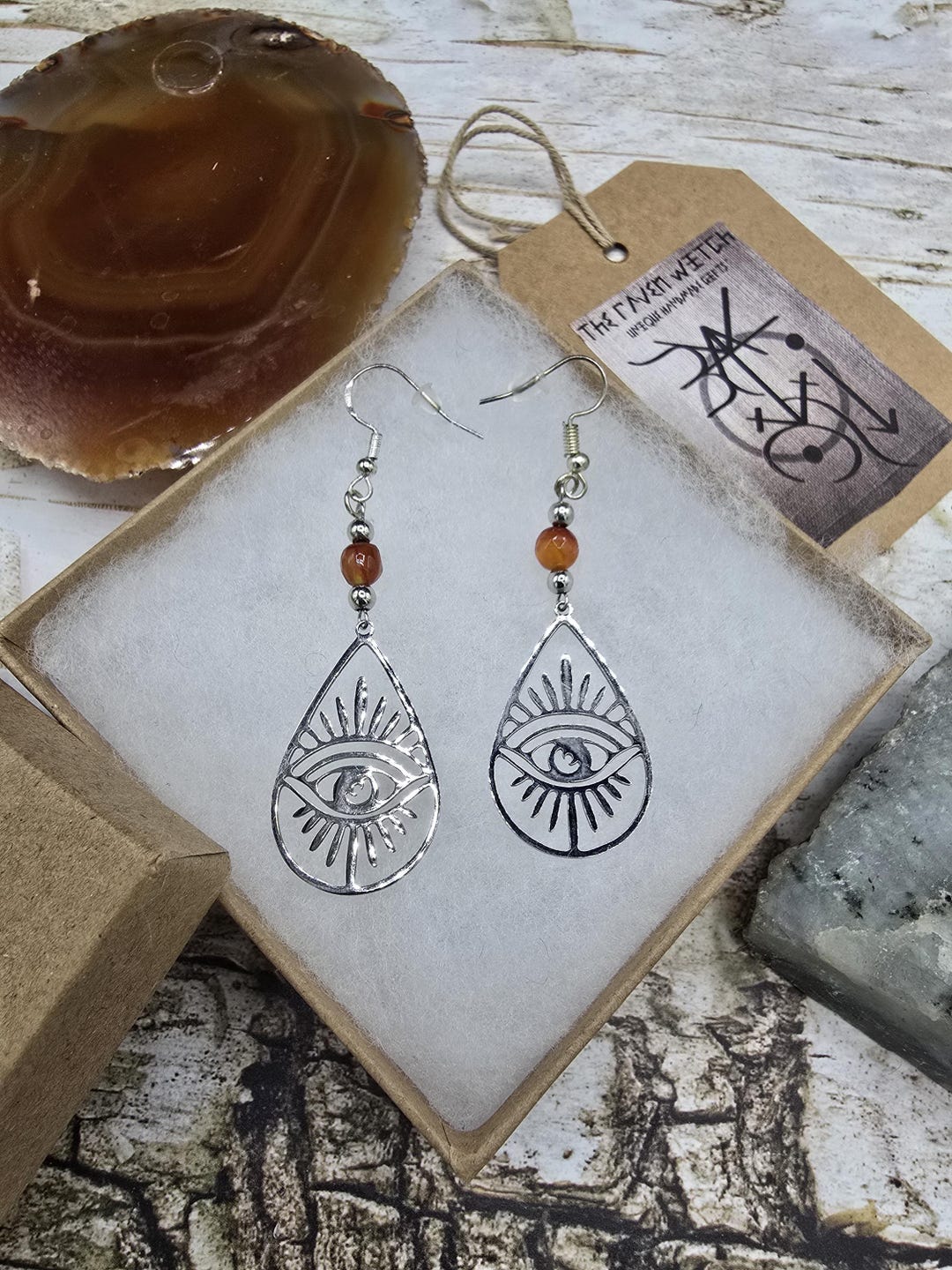 Evil Eye Agate Hoop Earrings - Etsy