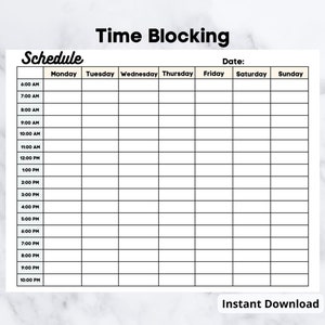 Printable Time Blockingtime Blocking Planner Daily Plannerinstant ...