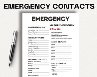 Emergency Contact List Printable - Etsy