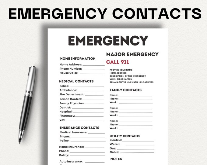 Emergency Contact Printable Form, Employee Information, Company Phone ...