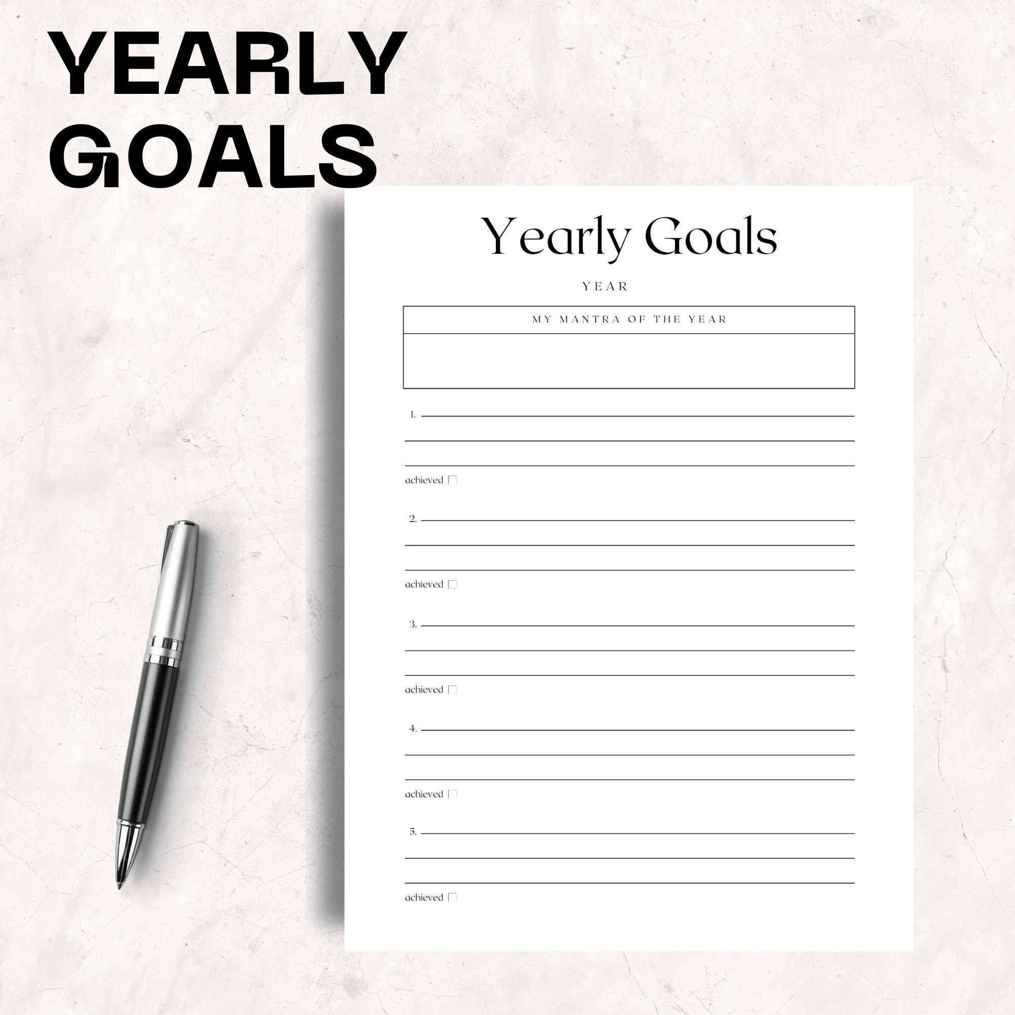 Printable Yearly Goals, Printable Planner, Productivity Planner, PDF ...