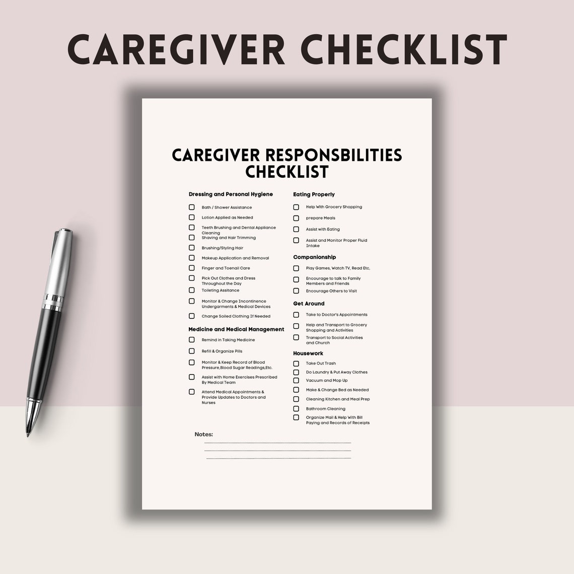 Home Health Caregiver Checklist Printable Caregiver Log Elderly Care ...