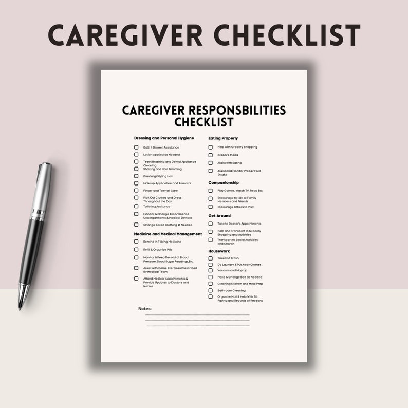 Home Health Caregiver Checklist Printable Caregiver Log Elderly Care ...
