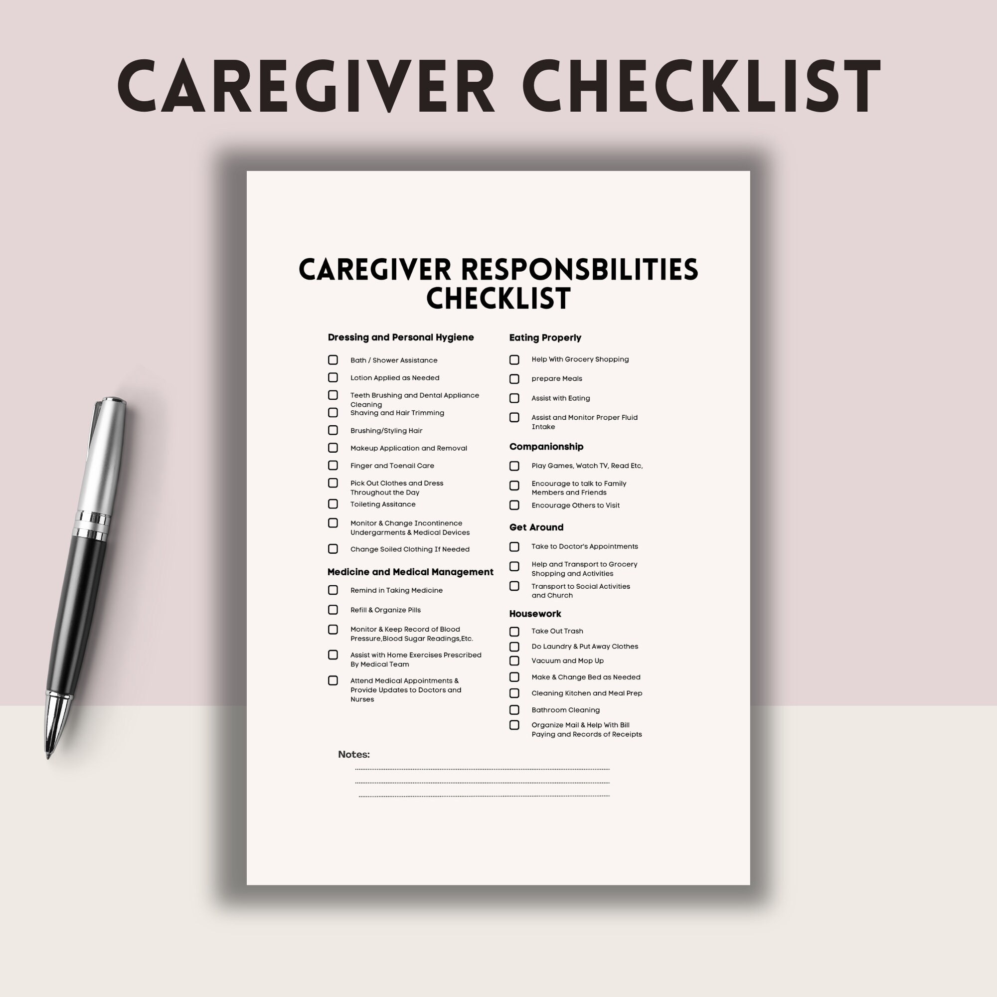 Home Health Caregiver Checklist Printable Caregiver Log Elderly Care ...