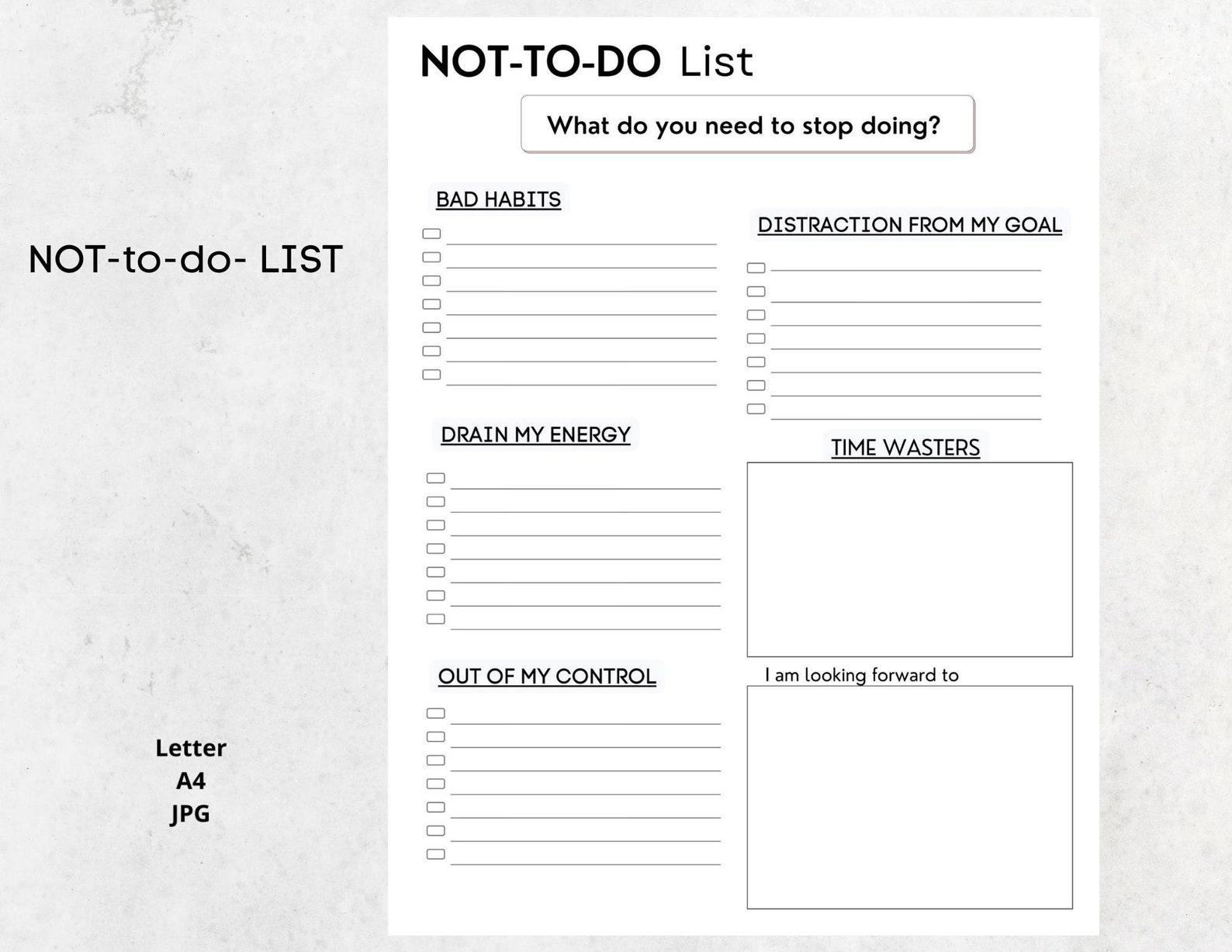 Printable Not to Dolist,printable to Do List,printable Checklit,instant ...