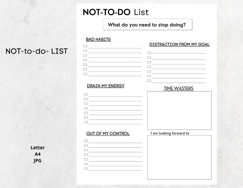 Printable Not to Dolist,printable to Do List,printable Checklit,instant ...