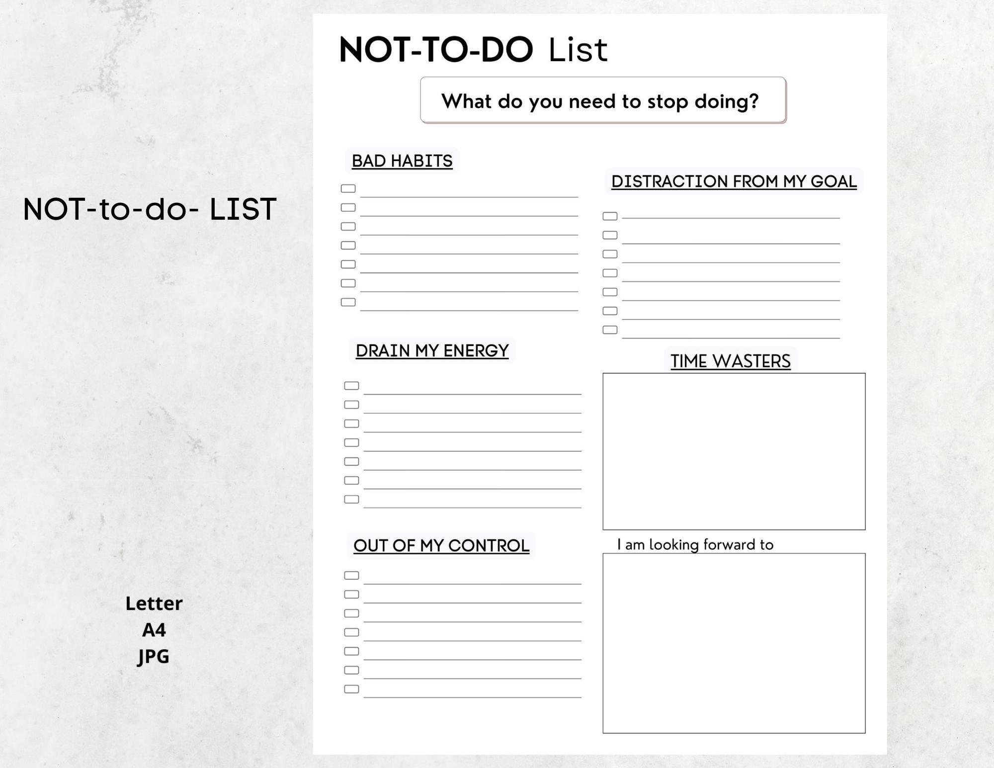Printable Not to Dolistprintable to Do Listprintable - Etsy