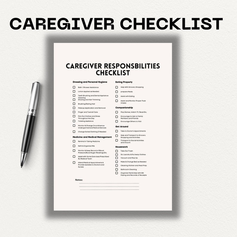 Home Health Caregiver Checklist Printable Caregiver Log Elderly Care ...