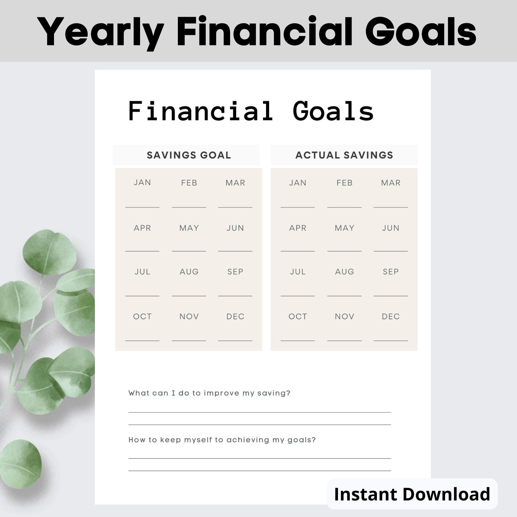 Financial Goals, Printable Financial Planner, Expense Tracker, Budget ...